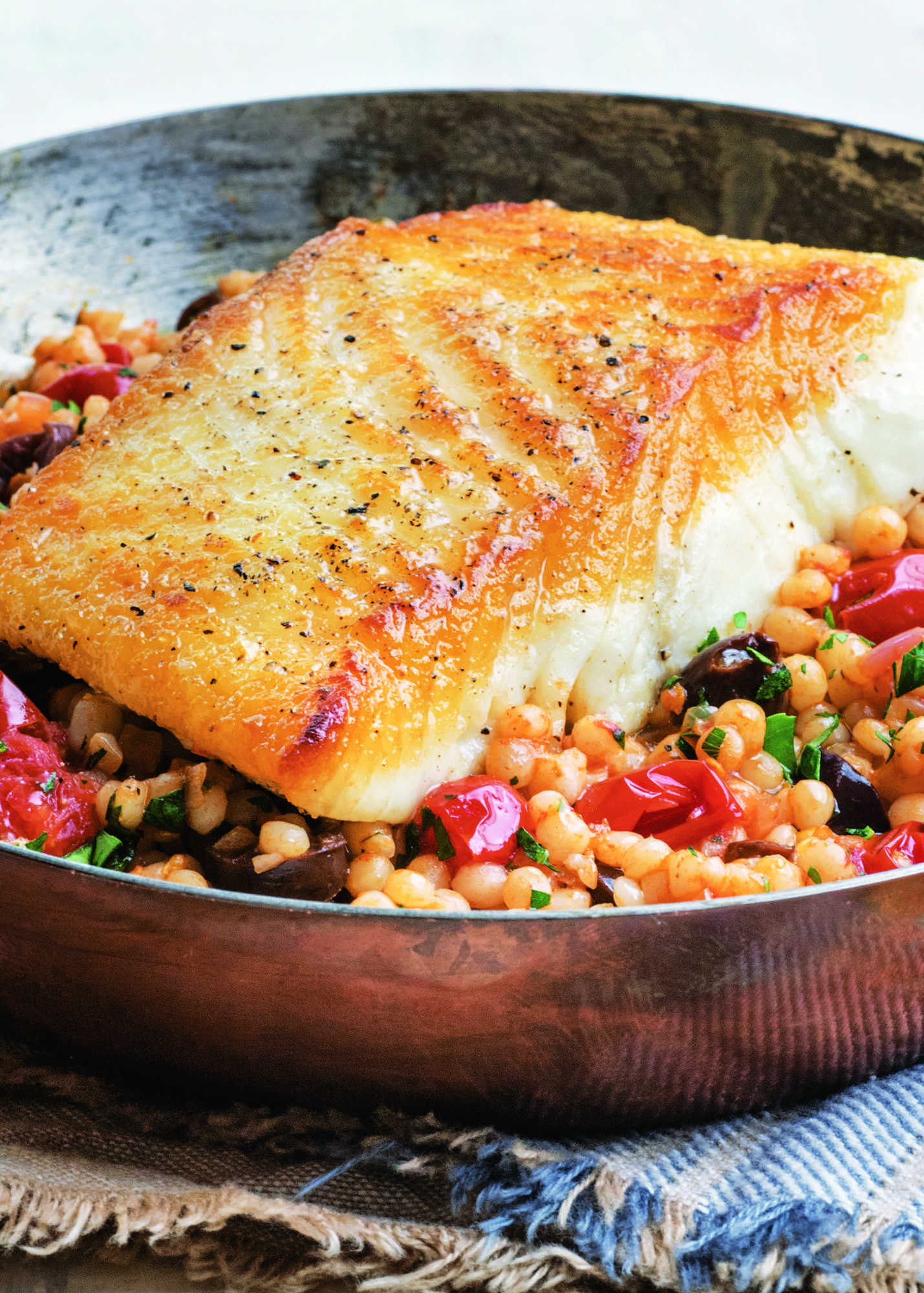 Pan-Seared Halibut With Tomato Basil Couscous