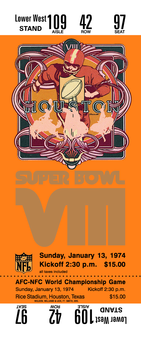 Super Bowl ticket designs change over the year (as do the prices)