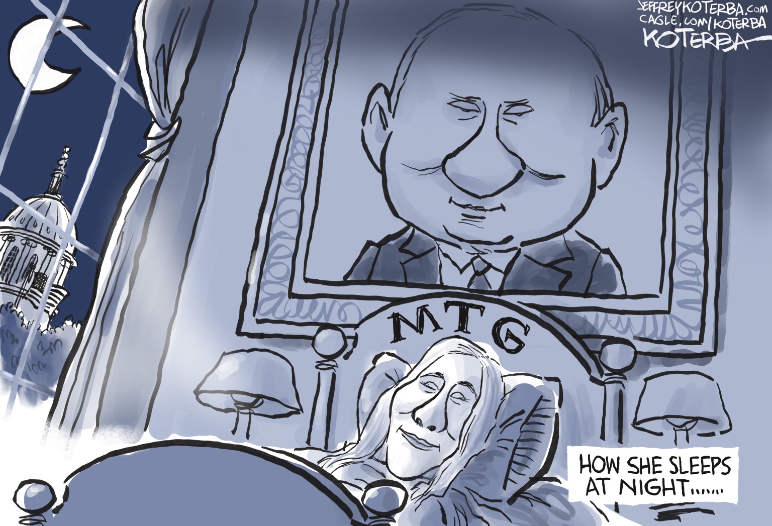 Editorial cartoon: How does Marjorie Taylor Greene sleep at night?