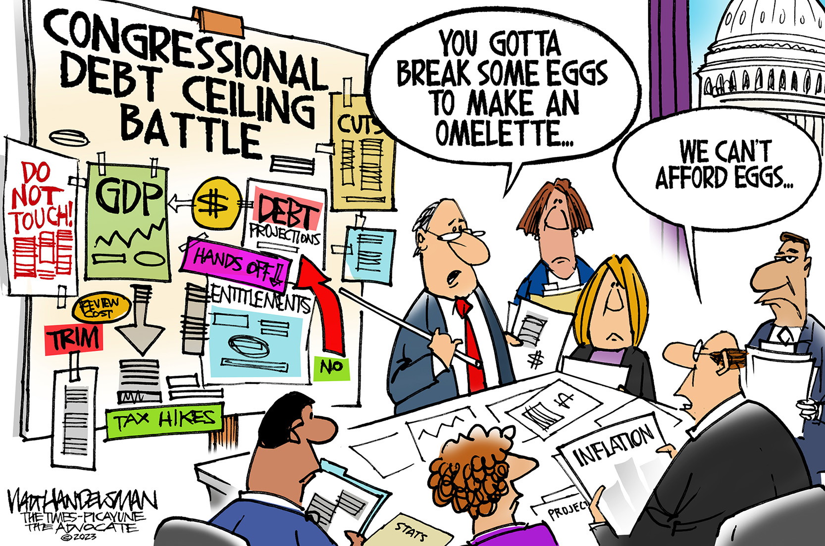 Editorial cartoon: Debt omelette