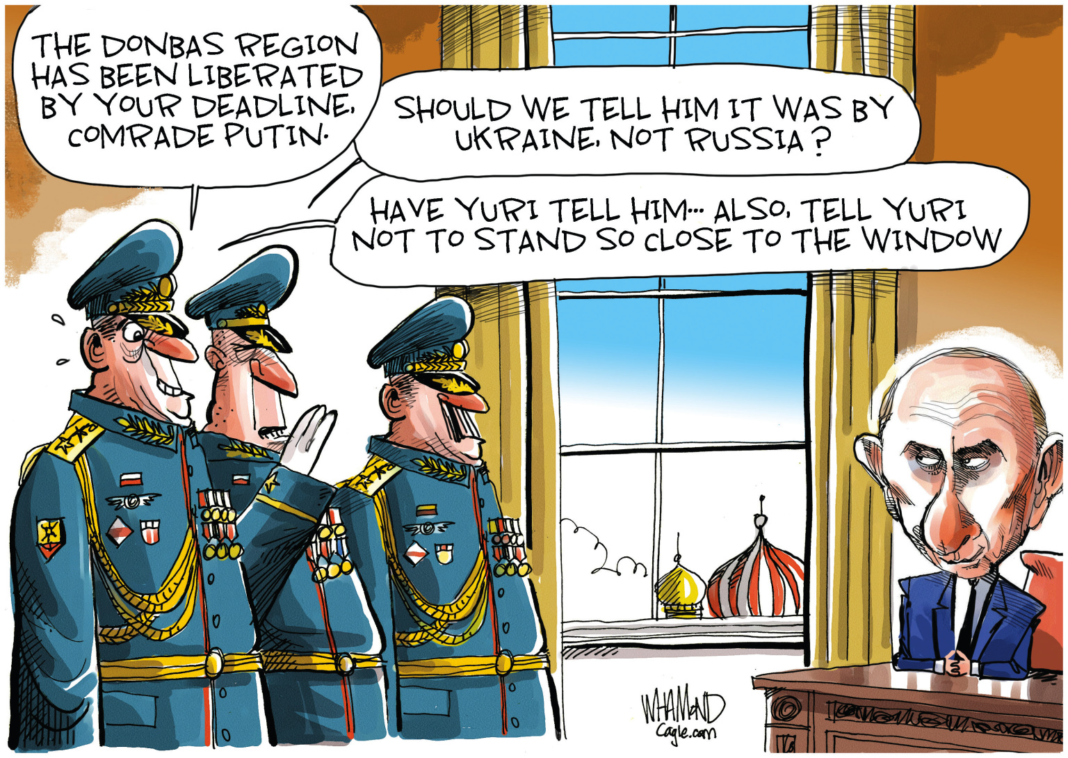 Editorial cartoon: Dave Whamond on breaking the news to Putin
