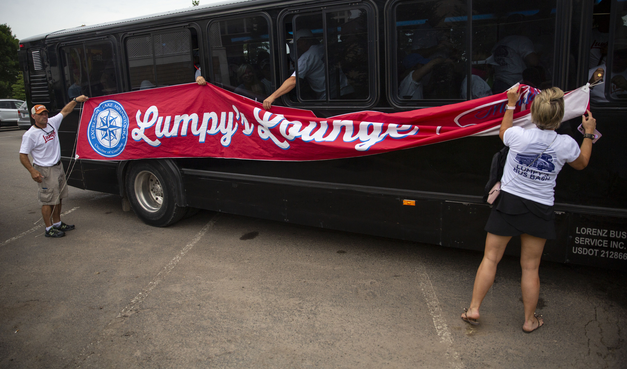 All aboard 'Lumpy's Bus Bash' with a busload of family and friends