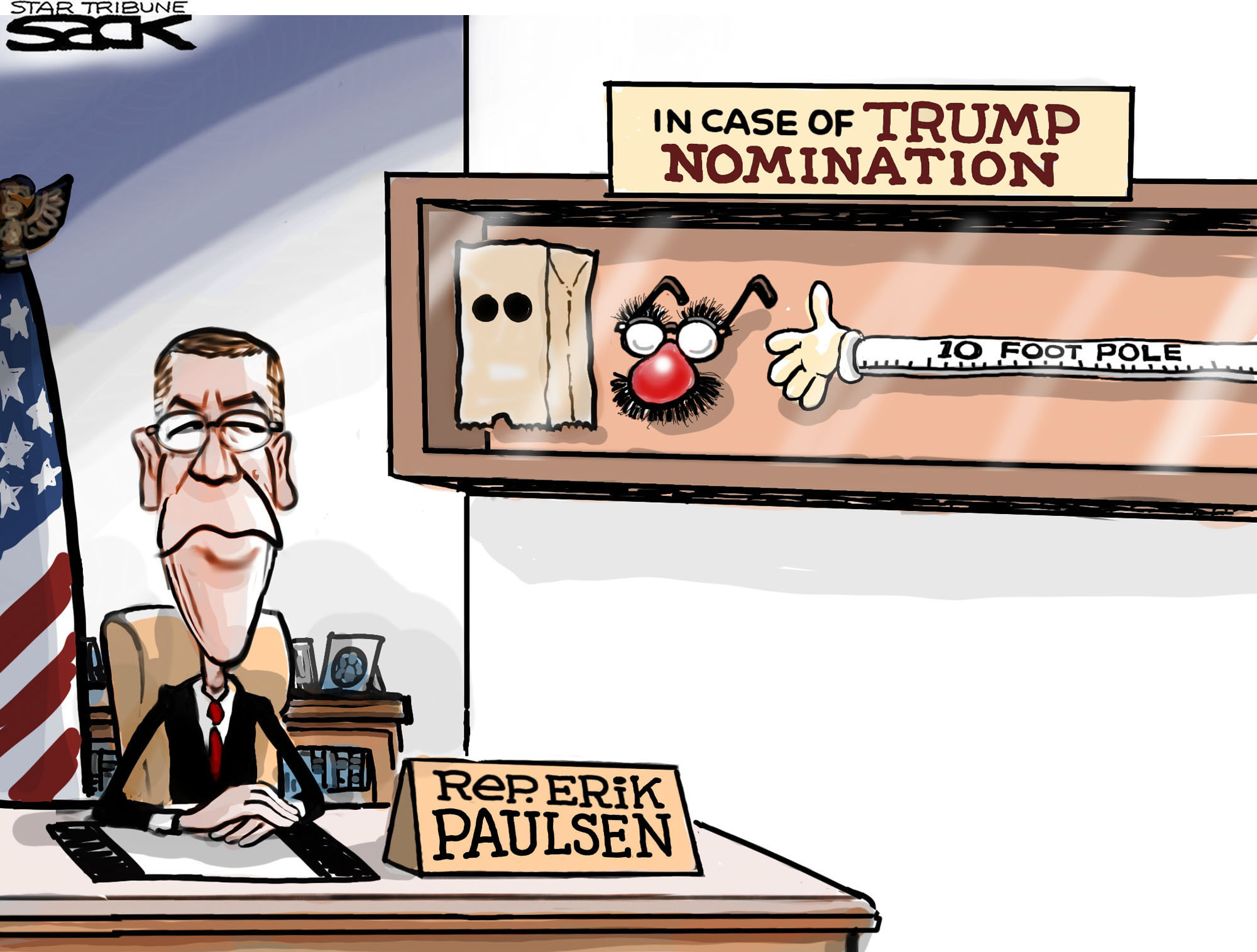 Sack cartoon: Rep. Erik Paulsen and Donald Trump