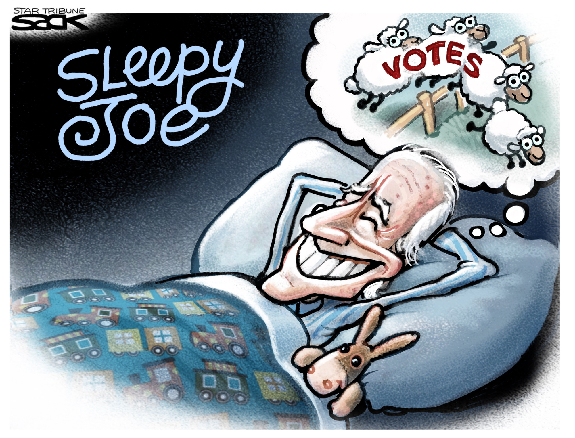Sack cartoon: Sleepy Joe