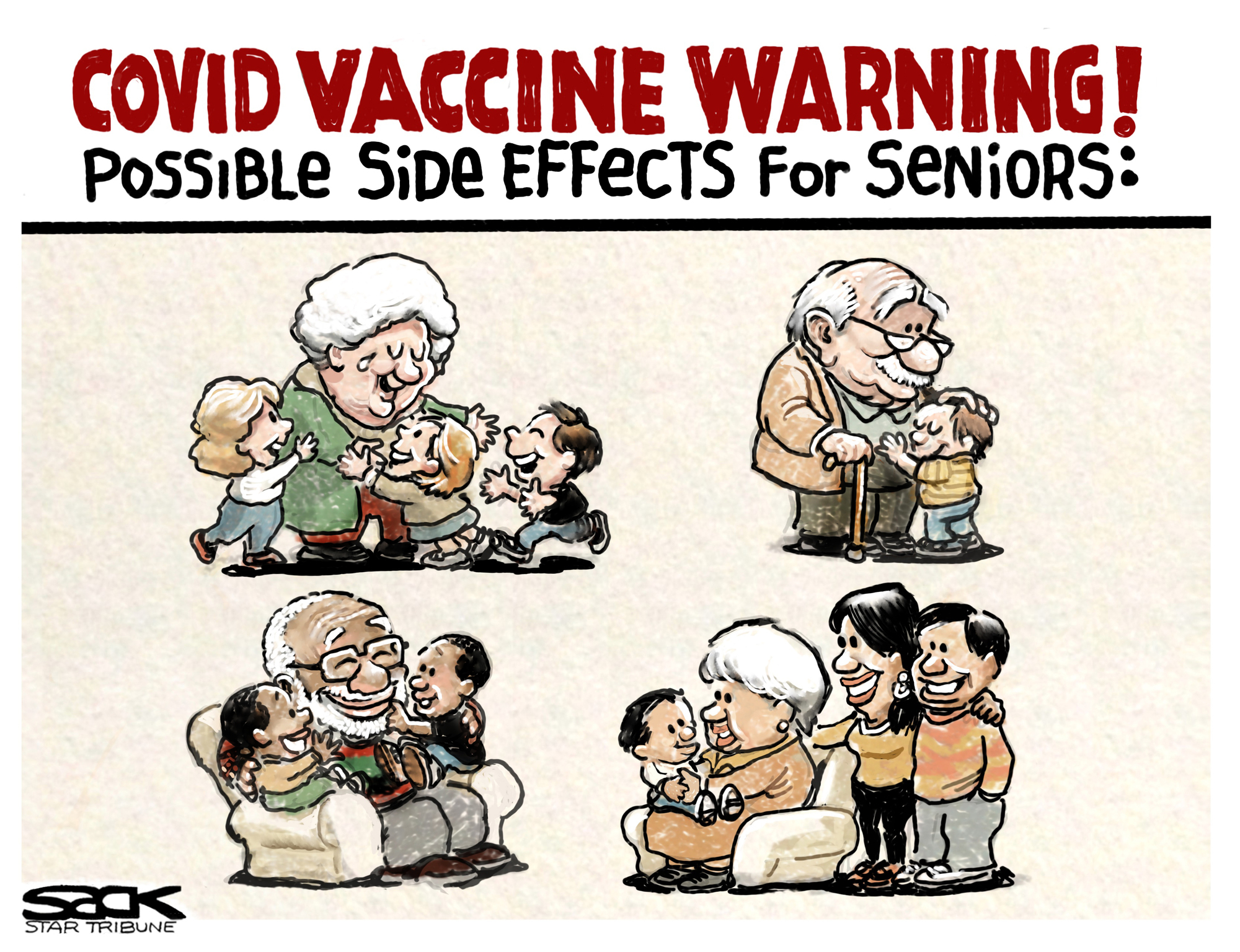 Sack cartoon: COVID-19 vaccine side effects include