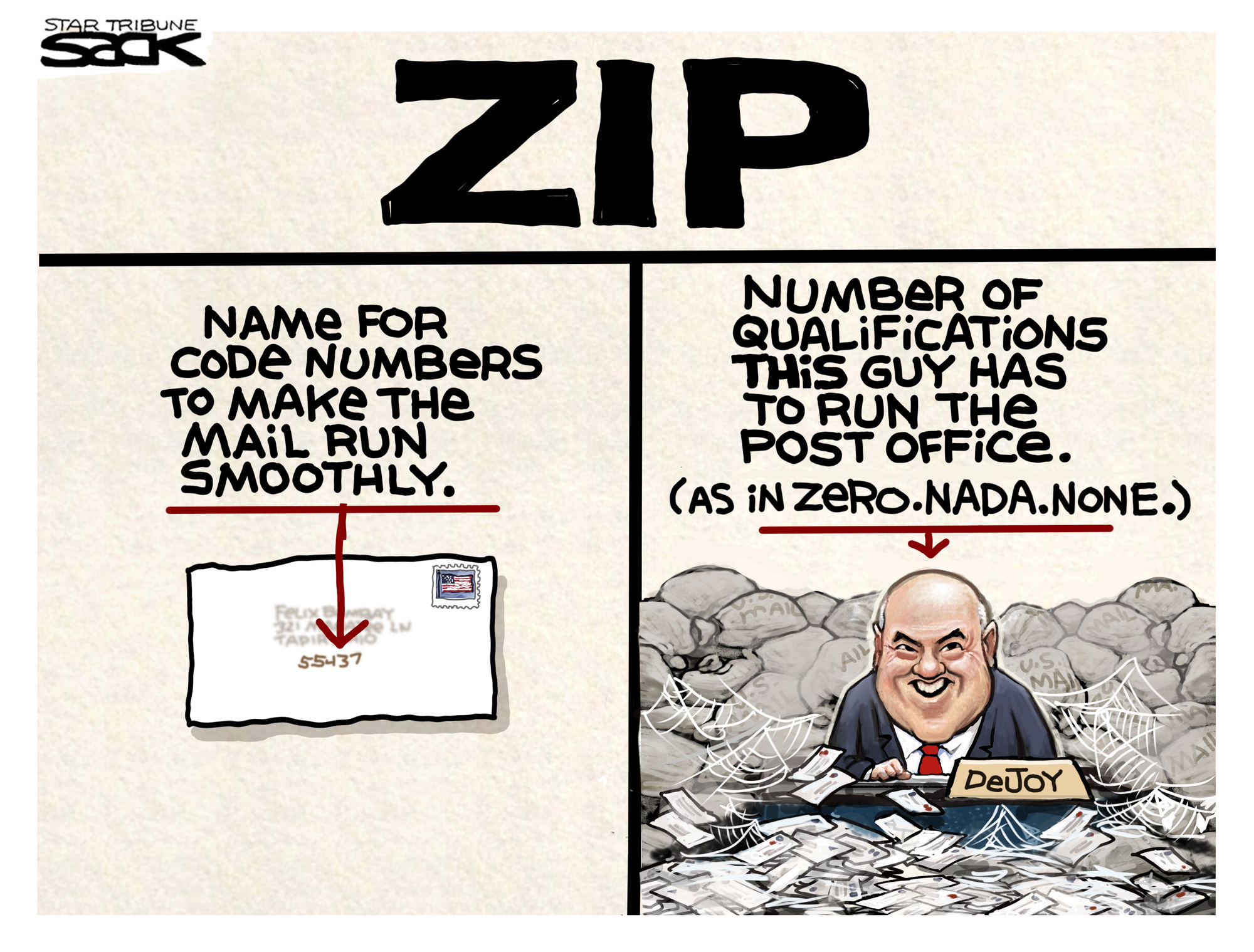 Sack cartoon: The definition of "zip"