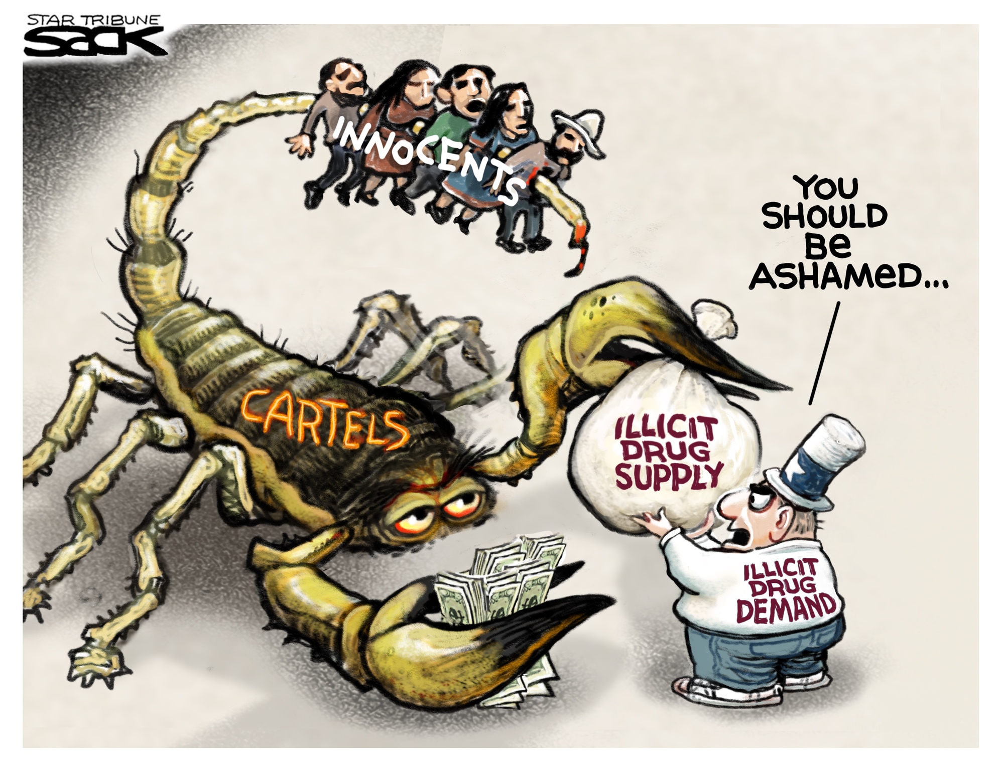 Sack cartoon: Behind the drug cartel violence