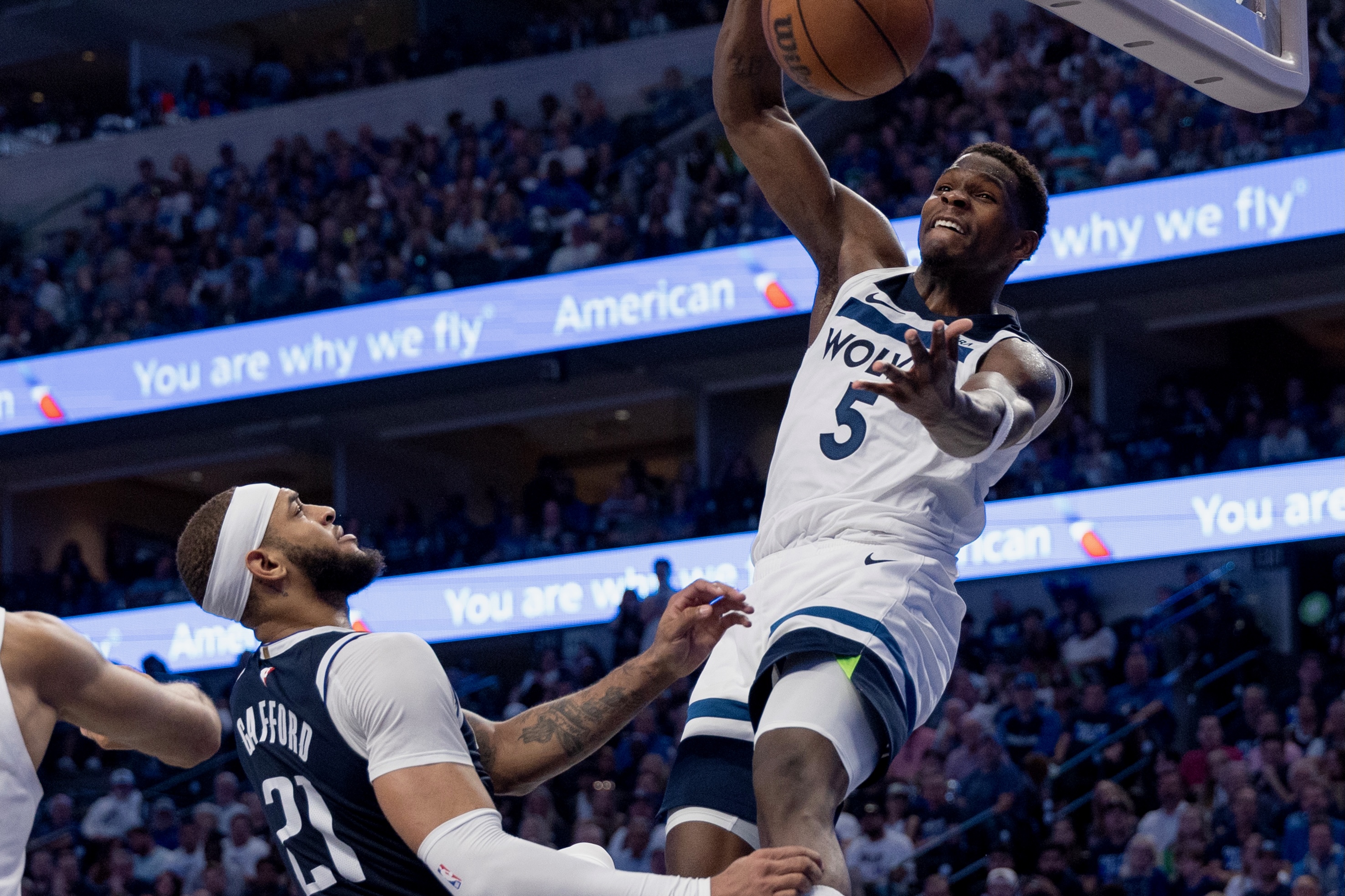 Anthony Edwards’ electric slam lit Wolves up, until Dallas slammed them ...