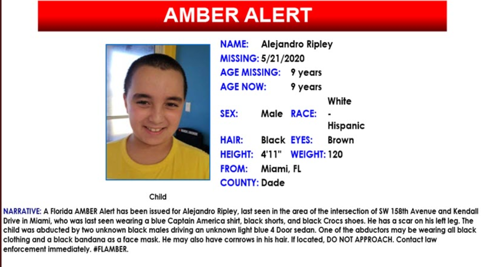 UPDATE - Alejandro Ripley 9, with autism who was reported abducted from ...