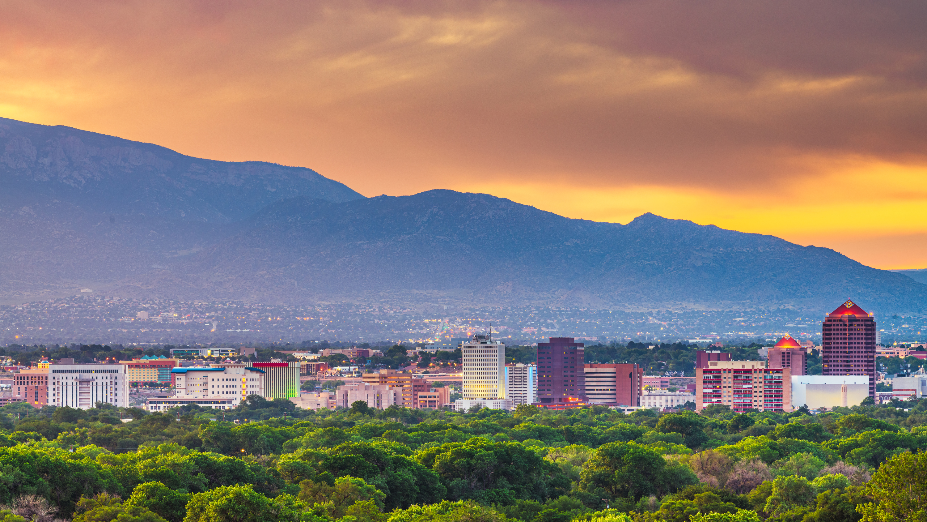 Albuquerque Skyline Mountains Albuquerque Skyline At Dusk Poster By